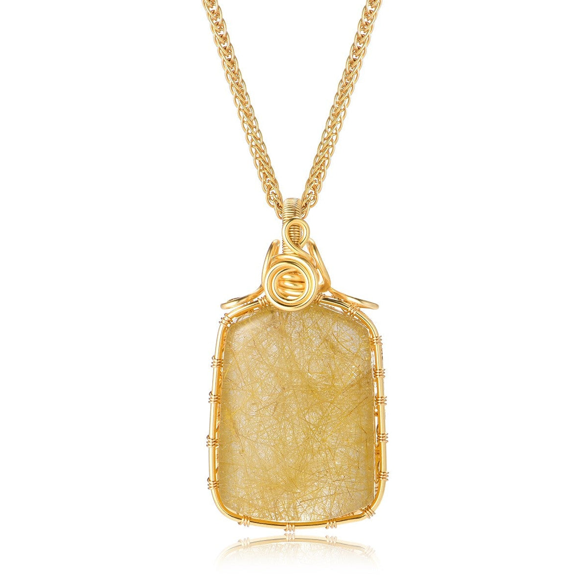Crystal Pendant | Golden Rutilated Quartz Amulet Pendant – Natural Treasure